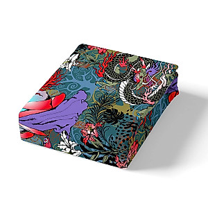 Dragon Duvet Cover King Japanese Style Exotic Bedding Sets Animal Pattern Plant Floral Decor Comforter Cover Asian Culture Theme Bedding with Zipper Ties Soft Luxury Duvet Cover for Adult Women Girls
