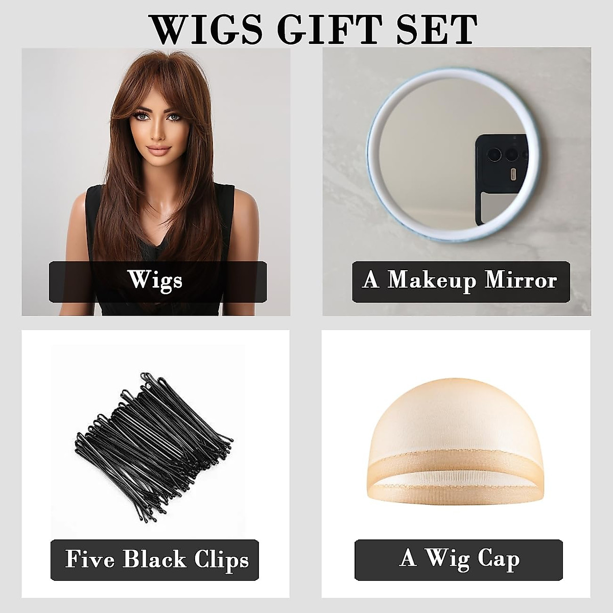 Doremiy Brown Wig with Bangs Natural Medium Length Straight Wigs for Women Heat Resistant Fiber Synthetic Wigs for Daily Cosplay