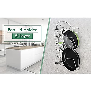 AYNEFY 5-Tiers Pot Lid Rack, Wall Mount Pot Lid Holder Multi Tiers Pan Lid Holder Cabinet Door Storage Rack Cookware Stand Holder for Home Kitchen Cabinet Pantry