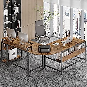 SEDETA L Shaped Desk, 68.9 inches Corner Computer Desk with Monitor Stand Riser, Drafting Drawing Table with Tiltable Desktop, Workstation Study Writing Table Art Desk for Home Office, Rustic Brown
