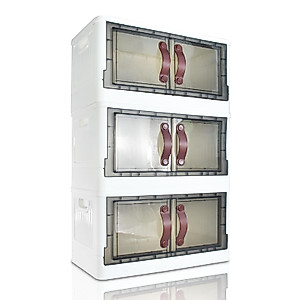 TAOCIGOU 3Pack Storage Bins with Lids And Wheels - Collapsible Stackable Storage Cabinet Box Open Front Closet Organizers and Storage Bins Cloth Plastic Storage Cabinet