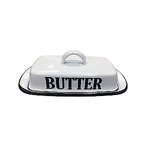 VIP- Vintage Farmhouse Style Enamel Butter Dish, White and Black