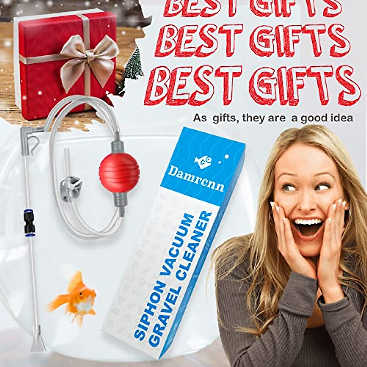 Damrcnn 5 10 Gallon Small Fish Tank Aquarium Vacuum Siphon Pump Gravel Cleaner Water Changer with Long Hose and Coral Feeder Pipettes Dropper Betta Fish Tank Accessories Cleaning Tools kit-Red