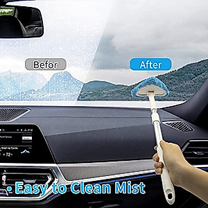 BITOPE Windshield Cleaning Tool, Car Window Cleaning Windshield Cleaner with Extendable Long Handle and 3pcs Washable Reusable Microfiber Pads, Car,Office, Auto Inside Glass Wiper Kit