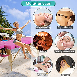 Portable Massage Table Spa Bed Folding 84 Inch Height Adjustable 2 Fold Massage Bed with Carry Case PU Leather Professional Facial Salon Tattoo Lash Bed with Face Cradle, Hold Up To 450Lbs, Pink