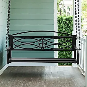 YITAHOME Heavy Duty Metal Hanging Porch Swing Chair Outdoor Swing Steel Patio Bench Lounge Capacity 660lb for Garden, Balcony, Living Room, Black Sword