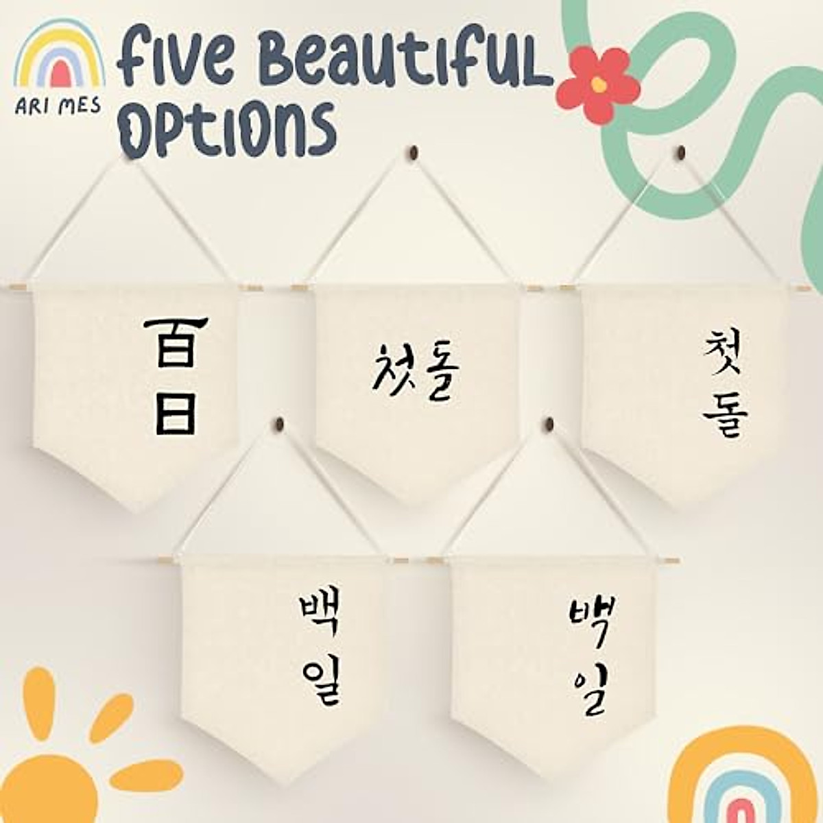 ARI MES - Korean First Birthday Hanging Canvas Banner, Dohl Decoration Korean, Durable Canvas Flag, First Birthday Decorations for Girl and Boy, Happy Birthday Banners Celebration, Korean-Classic