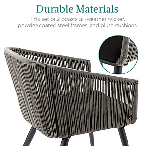 Best Choice Products Set of 2 Patio Dining Chairs, Outdoor Seating Set for Backyard, Poolside, Balcony, Indoor Use w/Woven Wicker Design, 250lb Weight Capacity - Gray/Black