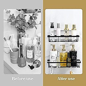 2-pack Shower Self Adhesive Shelf, Shower Caddy Bathroom Shelf with 2 Hooks & 2 Soap Dishs, Wall Mounted Stainless Steel Shower Rack No Drilling Shower Holder Organizer