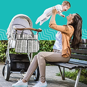 Diaper Bag/Breast Pump Tote Bag- Stylish Arrows, Functional Baby Stroller Organizer - Adjustable Stroller Strap - Eight Total Pockets - Easy to Clean - BONUS: Baby Changing Pad…