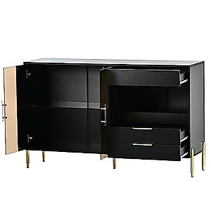 Knocbel Contemporary 53.5" Buffet Sideboard Storage Cabinet with 3 Drawers, Acrylic Doors and Adjustable Glass Shelves, Living Room Entry Hallway Foyer Table Coffee Bar Cabinet