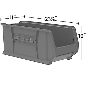 Akro-Mils 30287 Super-Size AkroBin Heavy Duty Stackable Storage Bin Plastic Container, (24-Inch L x 11-Inch W x 10-Inch H), Red, (4-Pack)