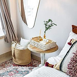 Mkono Macrame 2 pack Macrame Storage Baskets and Decorative Tray Boho Home Decor Basket for Bedroom Nursery Livingroom Dorm