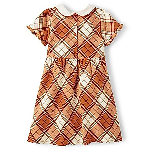 Gymboree Girls and Toddler Short Sleeve Dressy, Pumpkin Plaid, 12 US
