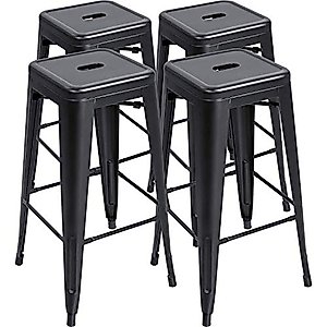Furmax 30 Inches Metal Bar Stools High Backless Stools Indoor Outdoor Stackable Stools Set of 4 (Black)