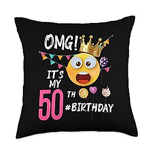 OMG! It's My 50th Birthday Party 50 Year Old Birthday Throw Pillow, 18x18, Multicolor