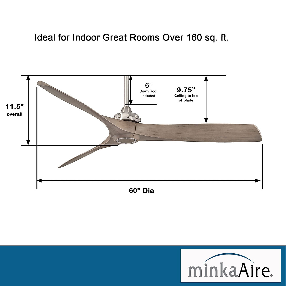 MINKA-AIRE F853-BN/AMP Aviation 60 Inch Ceiling Fan with DC Motor in Brushed Nickel Finish and Ash Maple Blades