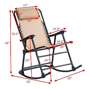 UYSB Folding Rocking Chair Rocker Outdoor Patio Headrest Beige Chair Rocking Chair Rocker Chair Rocker Camp Chair Rocker Recliner Rocking Camp Chair Rocking Chairs Outdoor Rocking Chair