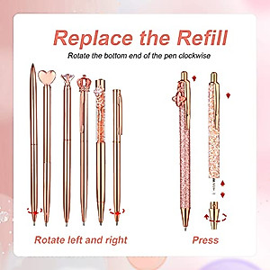 KINBOM Ballpoint Pen Set, 8pcs Metal Cute Pens for Women, Crystal Diamond Pen for Office Desk Writing Supplies (Rose Gold)