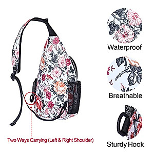 MOSISO Sling Backpack,Travel Hiking Daypack Pattern Rope Crossbody Shoulder Bag, Flamingo&Cichorium