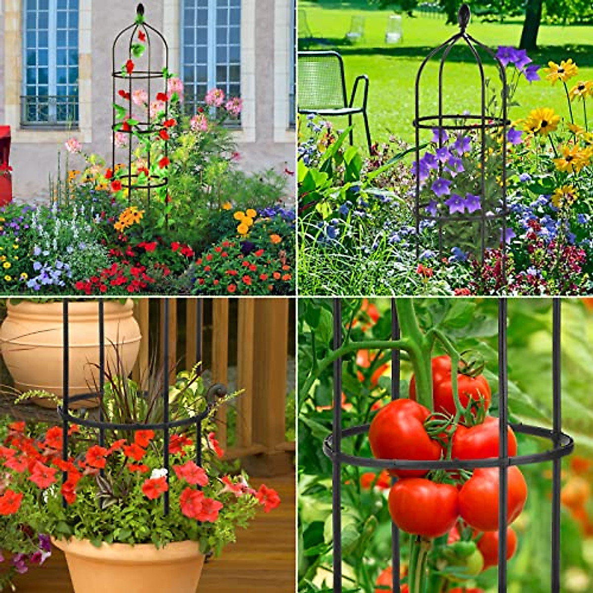 Toolazy Tower Obelisk Garden Trellis for Potted Climbing Plants Outdoor Indoor Pot,Rustproof PE Coated Metal Plant Support,Round Obelisk Garden Trellis for Climbing Vine（Black） (2 Pack)