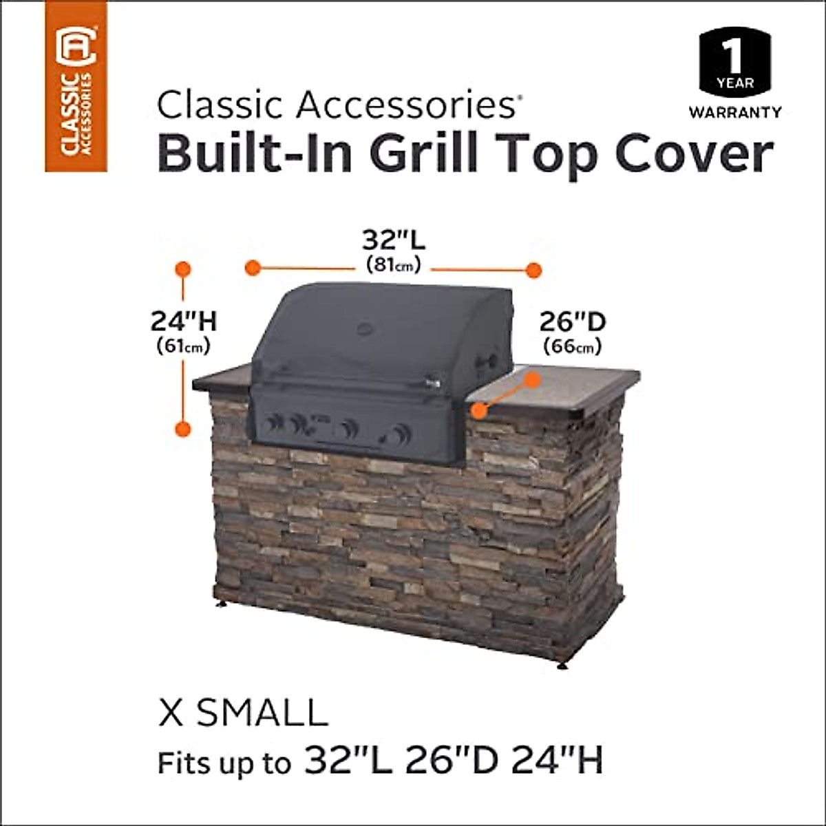 Classic Accessories Water-Resistant 32 Inch Built-In BBQ Grill Top Cover