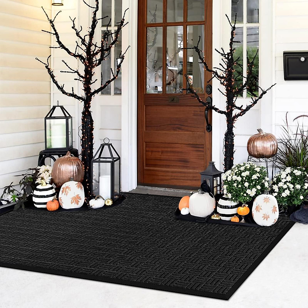 Mibao Front Door Mat, Heavy Duty Durable Welcome Mat for Outdoor Indoor, Dirt Trapper Waterproof Super Absorbent Door Mat for Entryway Outside Patio Porch, 61.5" x 36", Black