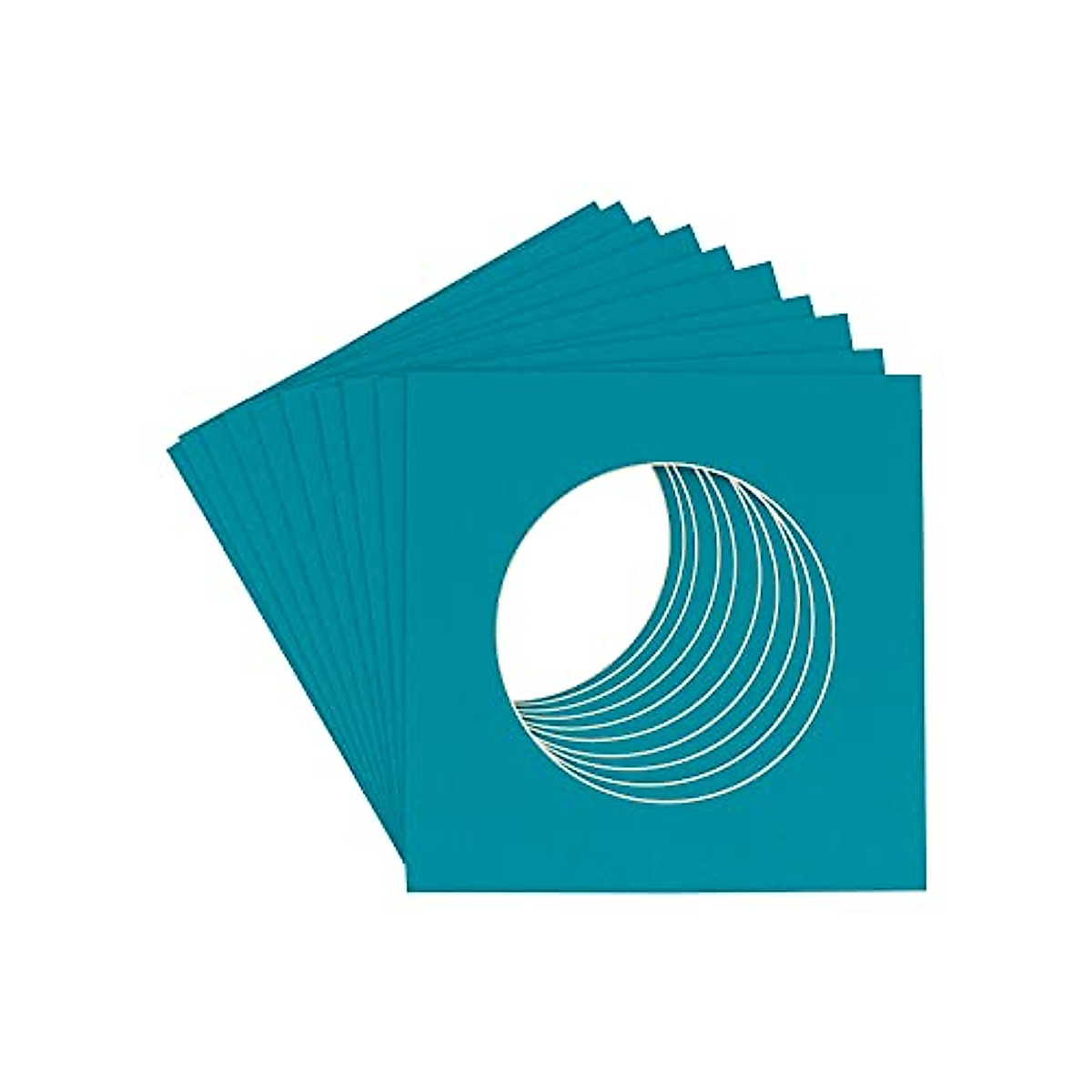 13x13 Mat Bevel Cut for 9x9 Photos - Precut Teal Blue Circle Shaped Photo Mat Board Opening - Acid Free Matte to Protect Your Pictures - Bevel Cut for Family Photos, Pack of 25 Matboards Show Kits