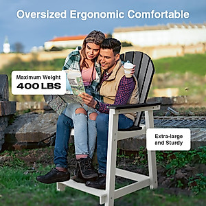 OTSUN Tall Adirondack Chairs, Outdoor Balcony Chair, Patio Bar Stool Chair with Widened Arms, High Back, Footrest, 400lbs, All-Weather Bar Height Chair for Garden, Yard, Backyard