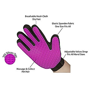 Safana Pet Grooming Glove - Gentle Deshedding Brush Glove - Efficient Pet Hair Remover Mitt - Massage Tool with Enhanced Five Finger Design - Perfect for Dogs & Cats with Long & Short Fur (Pink)