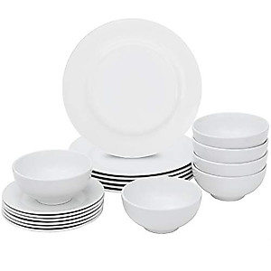 Nouva 18 Piece Dinnerware Set, Plates Snack Plates Bowls for Kitchen, Service for 6, White Dishes Dinnerware Sets Microwave safe Dishwasher safe