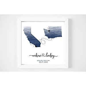 Long Distance Love Personalized Map Gift FRAMED Print Wedding Keepsake Wedding Gift Engagement Gift for Couple