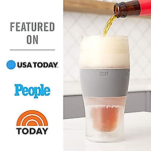 Host Freeze Beer Glasses, 16 ounce Freezer Gel Chiller Double Wall Plastic Frozen Pint Glass, Set of 4, Black and Grey