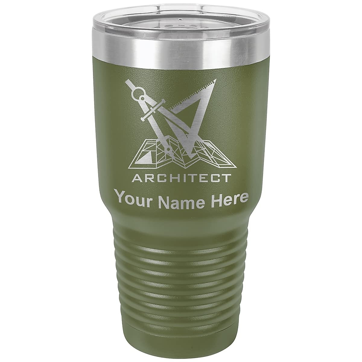 LaserGram 30oz Vacuum Insulated Tumbler Mug, Architect Symbol, Personalized Engraving Included (Camo Green)
