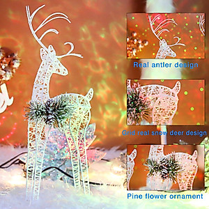 ZHANYIGY 2pc Set White Pinecone Rattan Thread String Christmas Reindeer Figurine Table Desk Decorations Glittering Xmas Holiday Party Supply