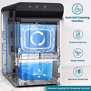 Gevi Household V2.0 Countertop Gemi Nugget Ice Maker | Self-Cleaning Pellet Ice Machine | Stainless Steel Housing |16.7''H Fits Perfectly Under Wall Cabinet | Black with Viewing Window