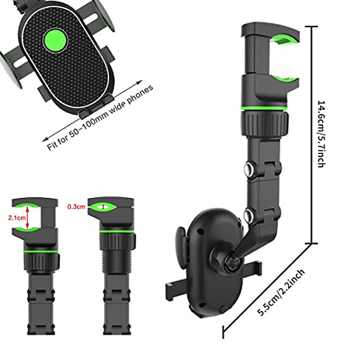 HENGSHI Rearview Mirror Phone Holder for Car,Multifunctional Cell Phone and GPS Holder Mount,360° Rotation Adjustment Cradle Compatible with All Phone Android Smartphone
