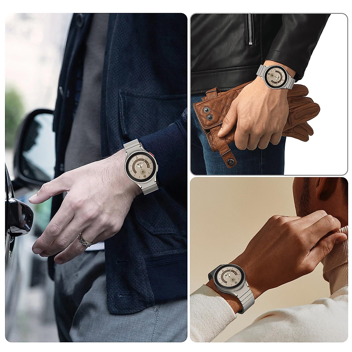 Wingle for Samsung Galaxy Watch 7 6 Band 5 Pro Galaxy Watch 6 Classic Bands 47mm 5/4/4 Classic/FE No Gap Band 44mm 40mm 43mm 45mm 42mm 46mm Men, Solid Stainless Steel Metal Link Bracelet Band Titanium