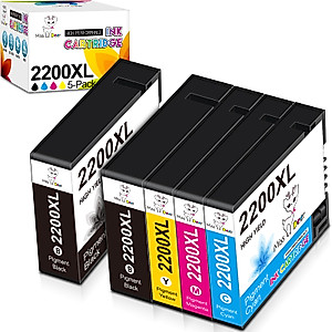 MS Deer Compatible PGI-2200XL Pigment Ink Cartridges Replacement for Canon 2200 XL for Maxify MB5420 MB5320 MB5120 MB5020 iB4120 iB4020 Printers (2 Pigment Black, 1 Cyan, 1 Magenta, 1 Yellow) 5-Pack