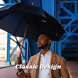 totes Auto Open Wooden Stick Umbrella, Beige/British Tan, One Size