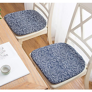 Peacewish Japanese Chair Pad Seat Cushions Cotton Linen Chair Cushion， Non Slip，Washable (Blue, Set of 2)