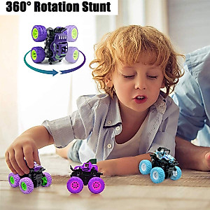 YQMYXG Monster Truck Toys Cars for Boys Toddlers 4 Wheels Drive Durable Friction Powered Car Toys for Kids Birthday Party 360 Degree Rotation Gift Suitable for Boys Girls over 3 years old(Yellow+Green