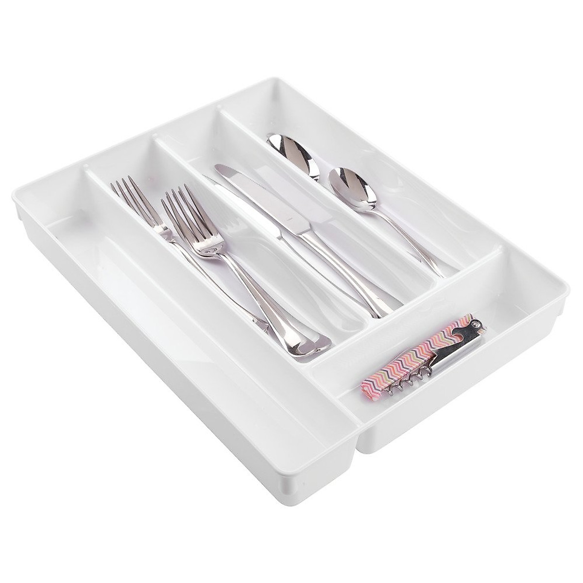 InterDesign Linus Cutlery Tray Organizer for Flatware and Kitchen Gadgets - 10.75" x 13.75" x 2", White