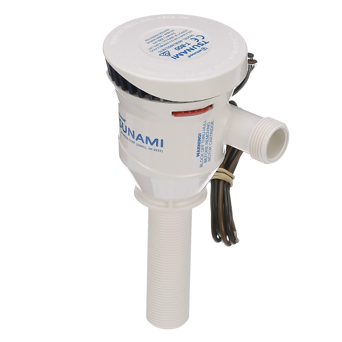 Attwood 4650-7 Tsunami T800 Aerator Pump, 800 GPH, 12-Volt, 3 ½-Inch Long Inlet, Threaded ¾-Inch Diameter Outlet, 29-Inch Wire