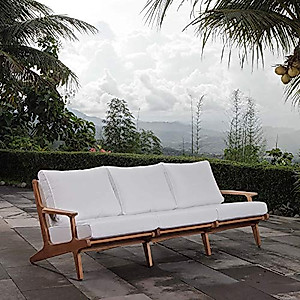 Modway EEI-2934-NAT-WHI Saratoga Premium Grade A Teak Wood Outdoor Patio Sofa with Cushions in Natural White
