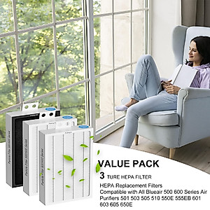 Ganteny 3-Pack Classic 500/600 Series HEPA Filter Replacement Compatible with Blueair Classic 500/600 Series Air Cleaner Purifiers 501 503 505 510 550E 555EB 601 603 605 650E Particle Filter
