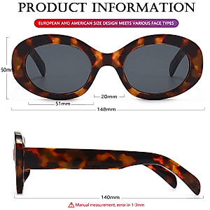 AIEYEZO Modern Oval Sunglasses Thick Chunky Frame Sun Glasses for Women Men Vintage Retro Oval Shaped Goggles (Tortoise/Grey)