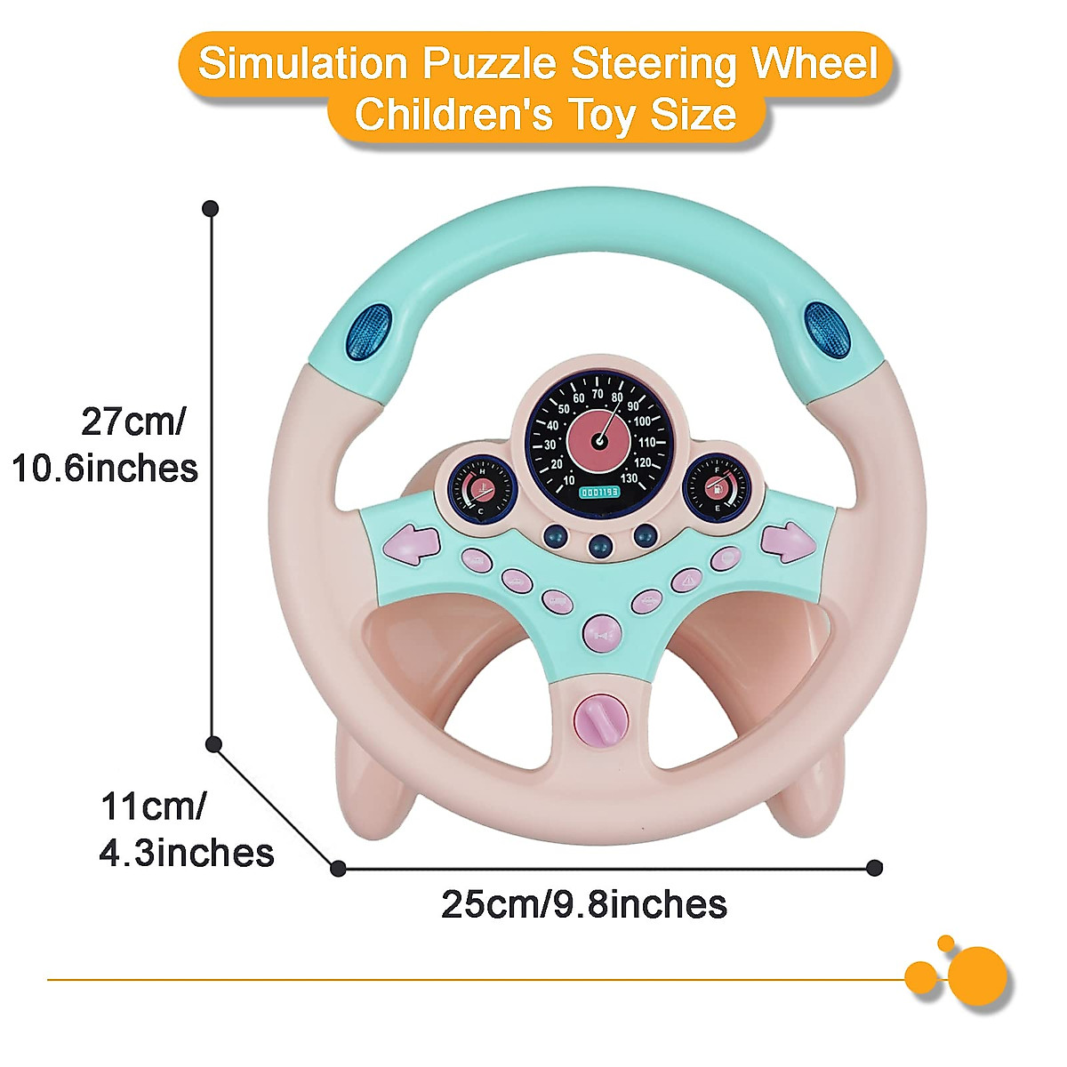 RedCrab Steering Wheel Car Driving Simulated Toy with Light and Music for Kids, Pretend Driving Seat Toys,Baby Electric Early Learning Educational Toys for Boys and Girls(Yellow)