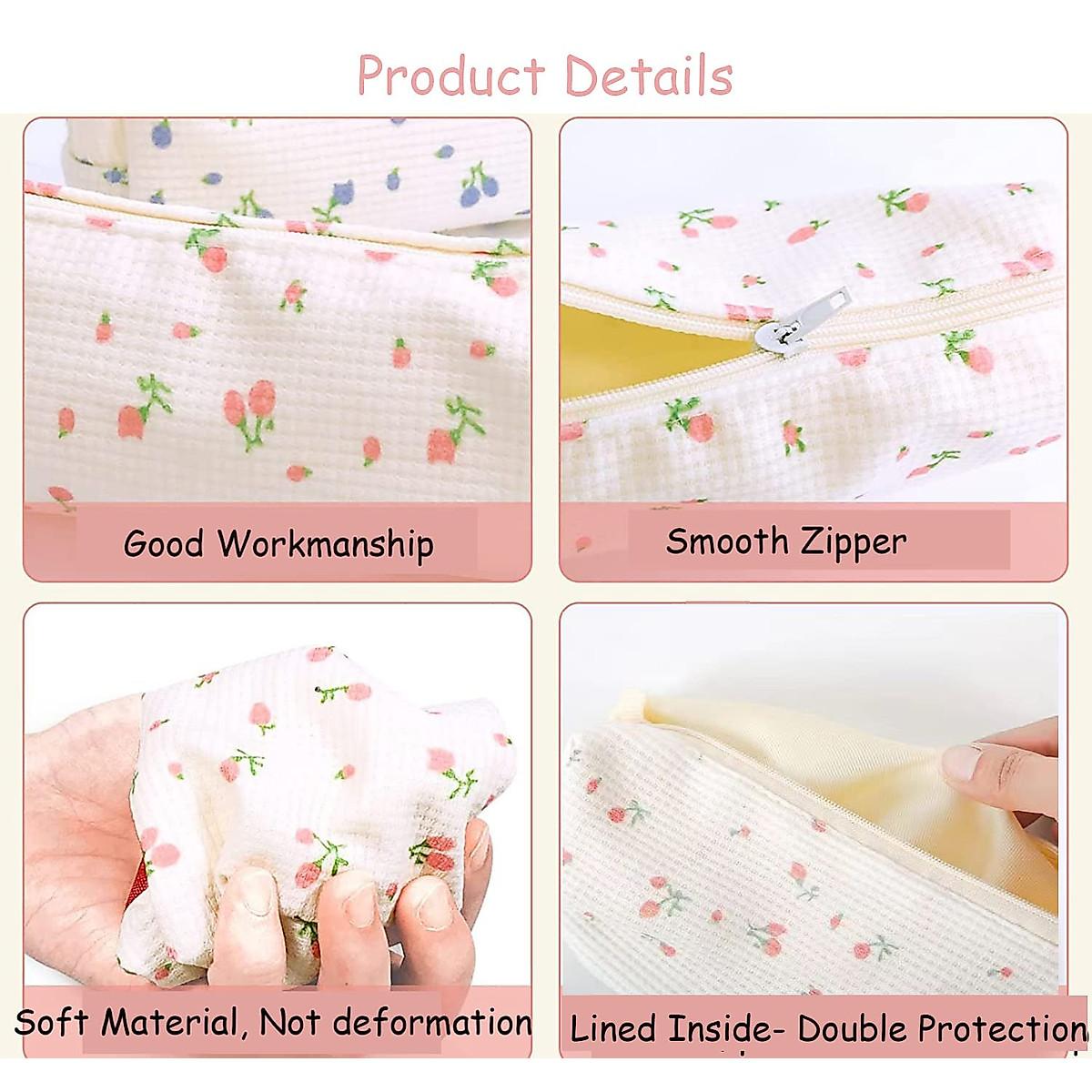 SHIDESHIN Cute Floral Pencil Case Holder Pens Pouch Bag, 2 Pack Portable Storage Case Bags Cosmetic Organization for Women(Pink and Blue)