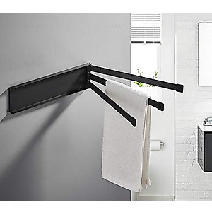 Wall Mounted Towel Bar Swivel with 3-Arm Swing Towel Holder for Bathroom Kitchen Storage （Black）